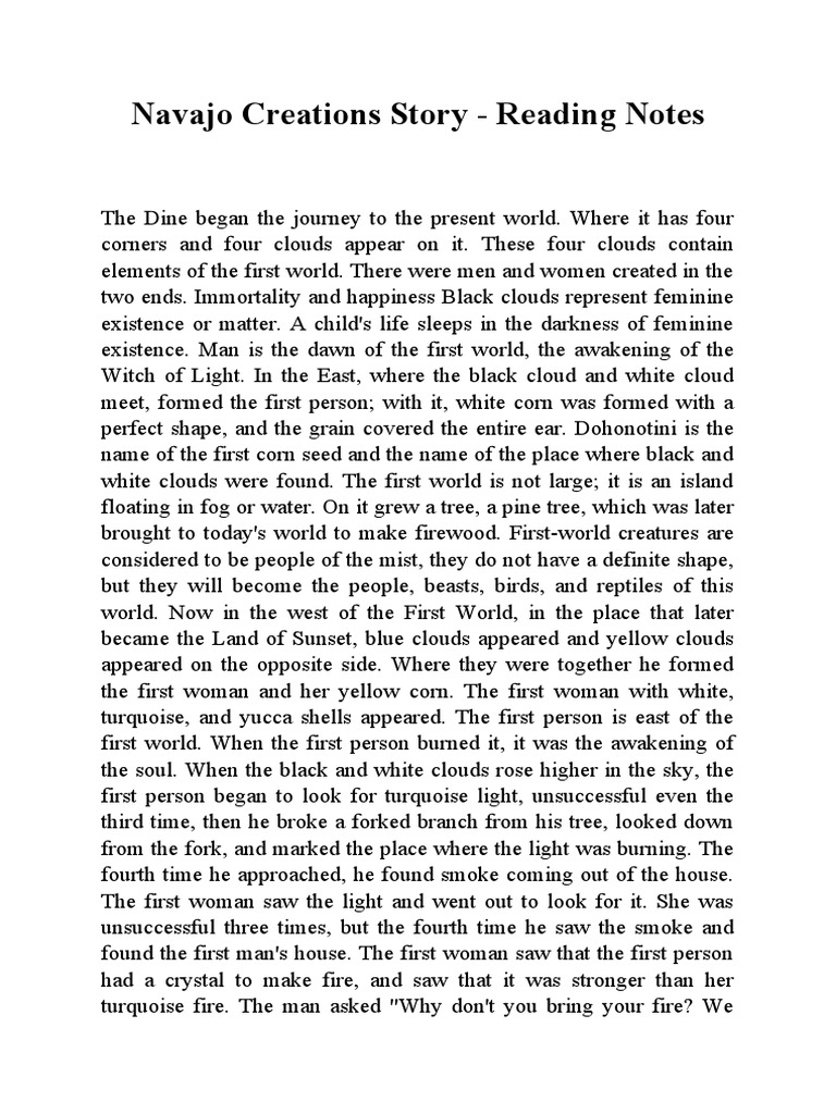 Navajo Creations Story - Reading Notes | PDF