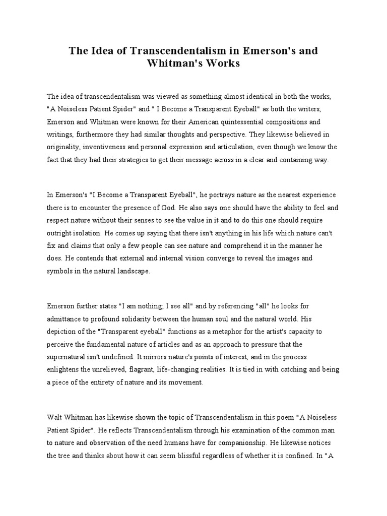 The Idea of Transcendentalism in Emerson's and Whitman's Works | PDF ...