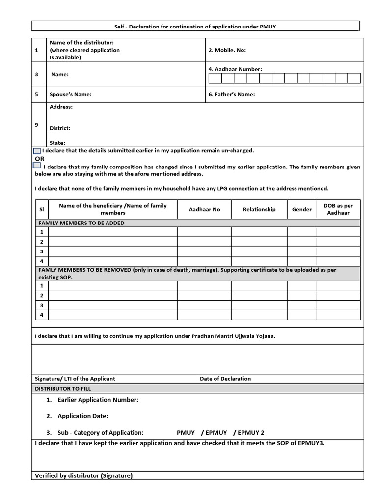 Self Declaration From Customer PMUY | PDF