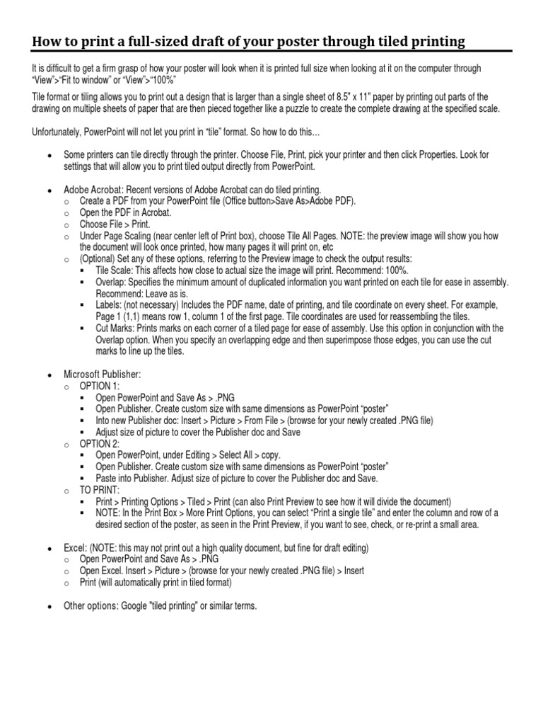 Poster Tile Printing | PDF | Microsoft Power Point | Microsoft Excel
