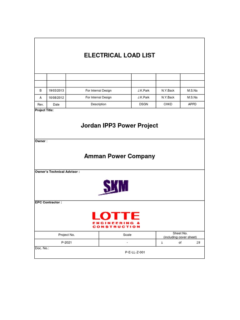 P-E-Ll-Z-001 Electrical Load List | PDF | Water Heating | Watt