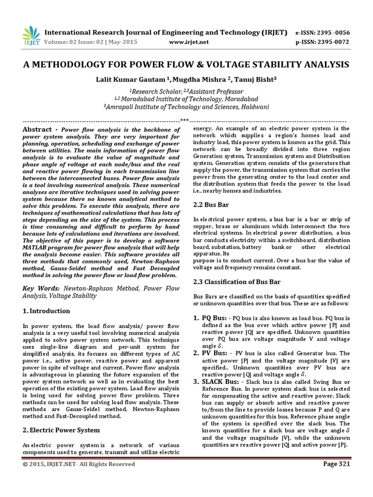 A Methodology For Power Flow & Voltage Stability Analysis | PDF | Ac Power | Electric Power System