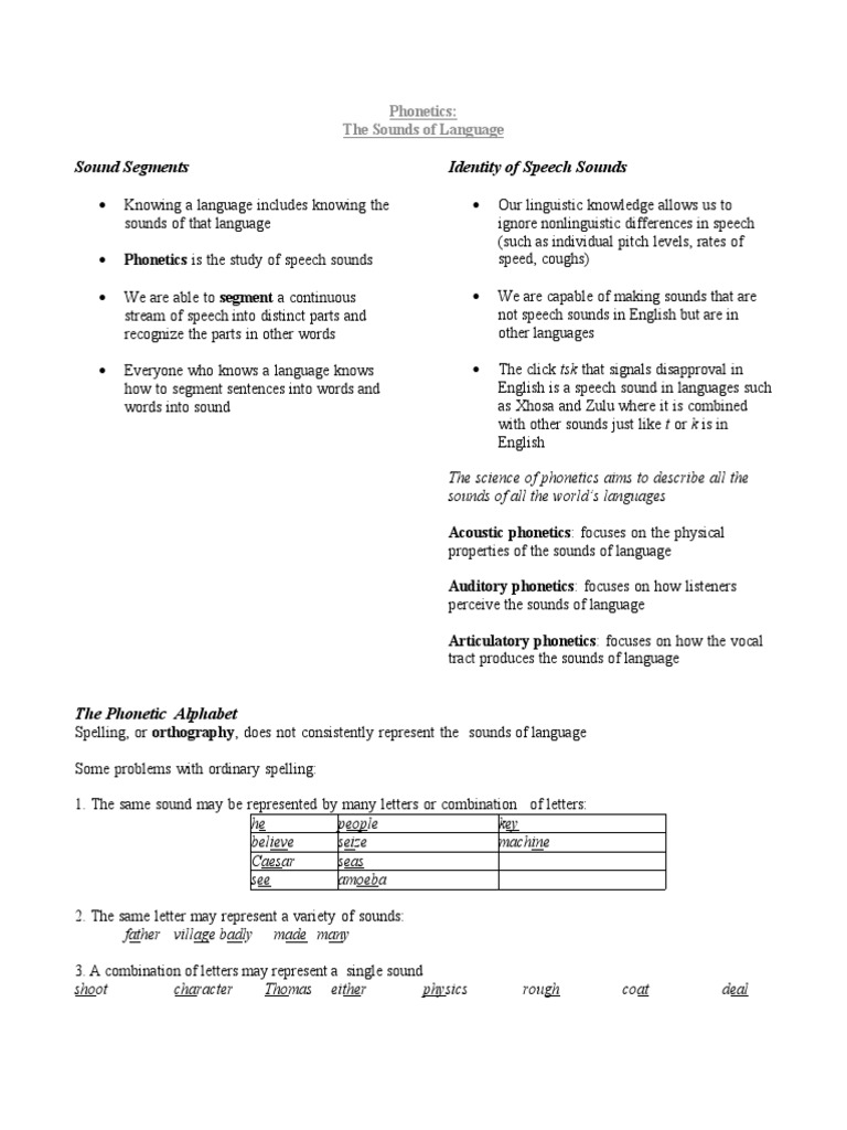 Sound Segments Identity of Speech Sounds | PDF | Phonetics | Stress ...