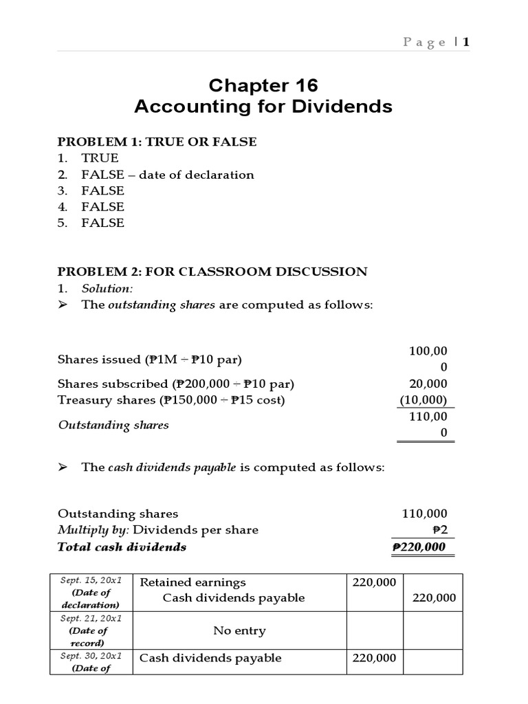Chapter 16: Accounting for Dividends | PDF | Dividend | Treasury Stock