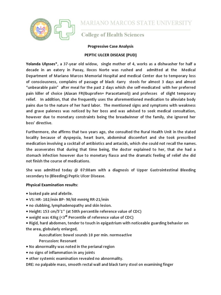 Progressive Case Analysis Peptic Ulcer Disease - SCENARIO | PDF ...