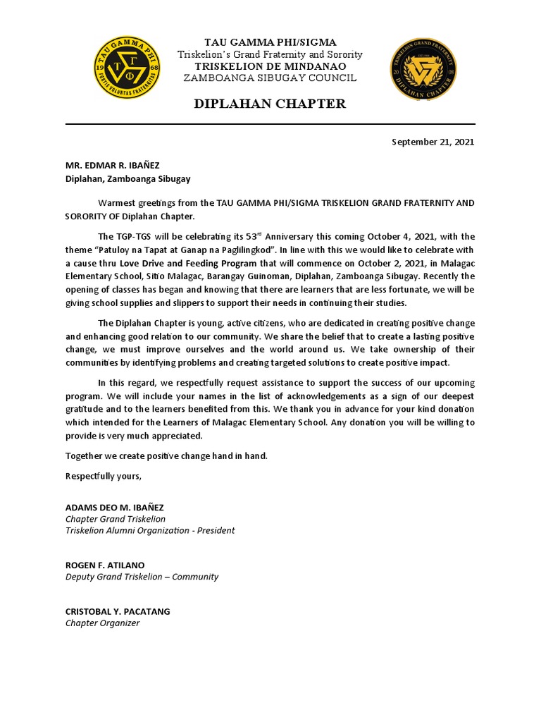 Request for Donations to Support School Supplies and Feeding Program ...