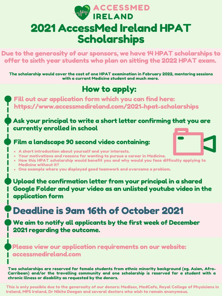 2021 Accessmed Ireland Hpat Scholarships: Deadline Is 9am 16Th of ...