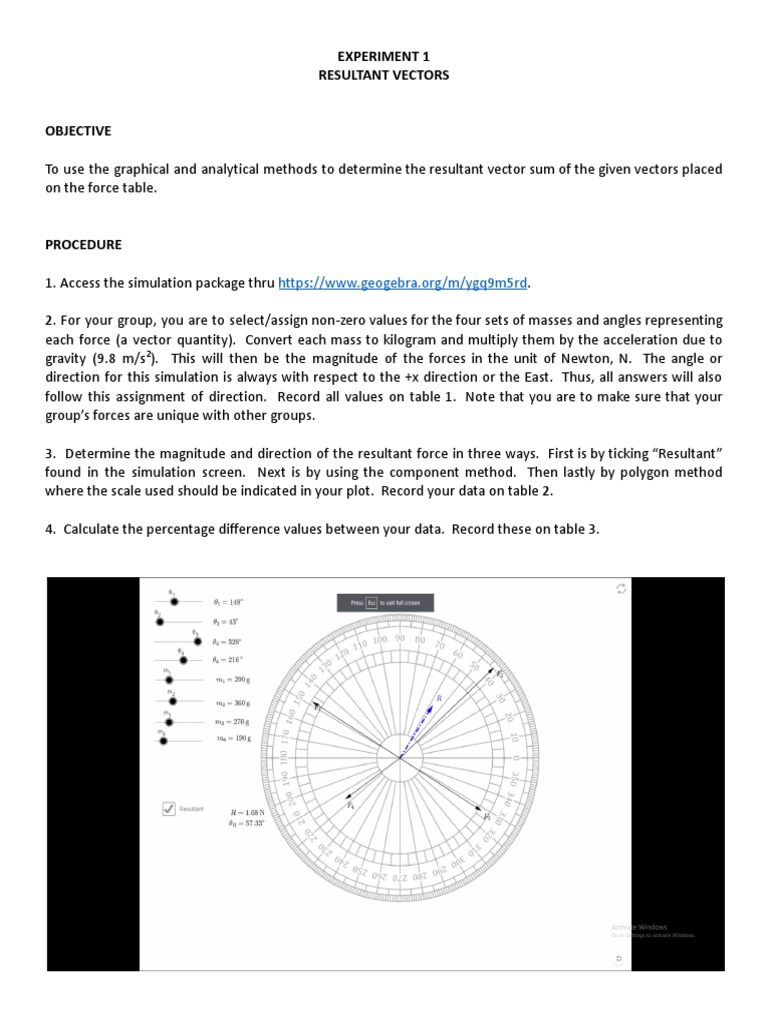 Experiment 1 - Resultant Vectors (Caga, Caiña, de La Paz, Eduria, Enriquez) Final | PDF ...