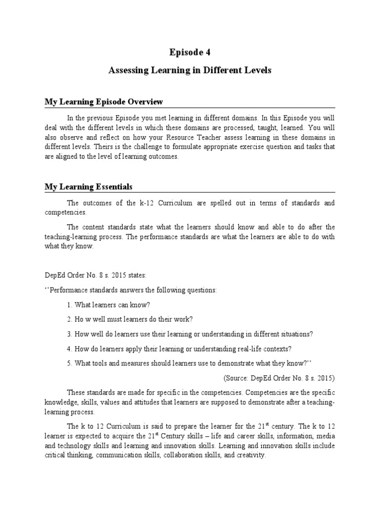 FS 5 Episode 4 | PDF | Learning | Educational Assessment