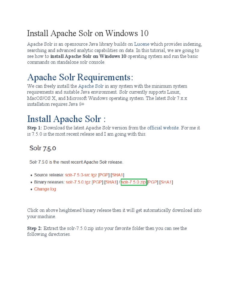 Install Apache Solr On Windows 10 | PDF | Apache Solr | Operating System