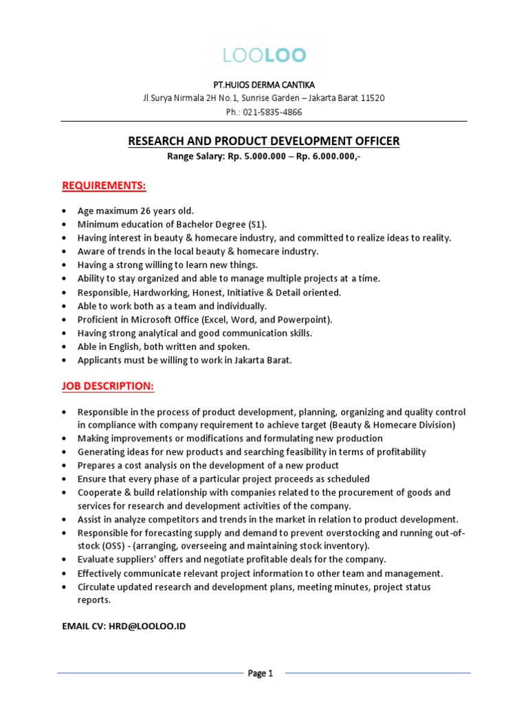 Research & Product Development Officer | PDF | Business