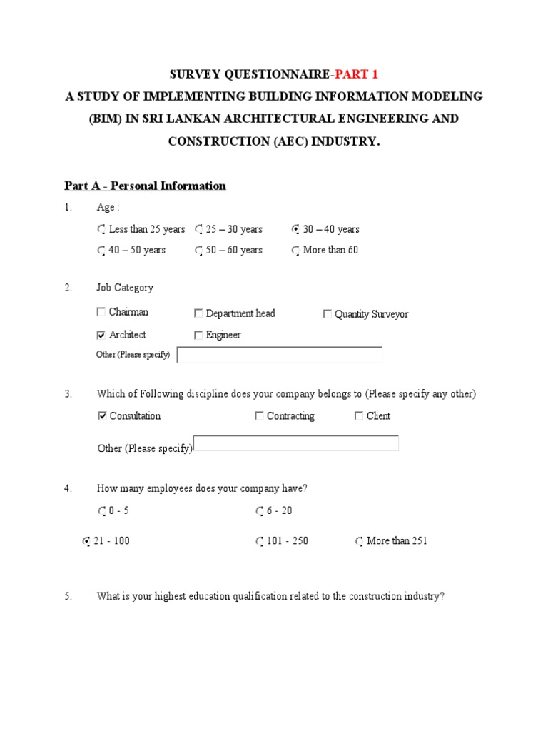 Survey Questionnaire | PDF | Building Information Modeling | Autodesk Revit