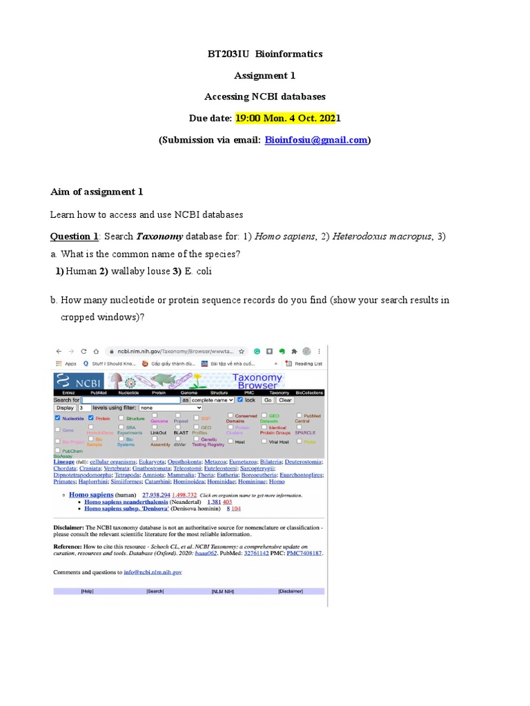 Assignment 1 - Database - Oct 2021 | PDF | Nucleic Acid Sequence | Biology