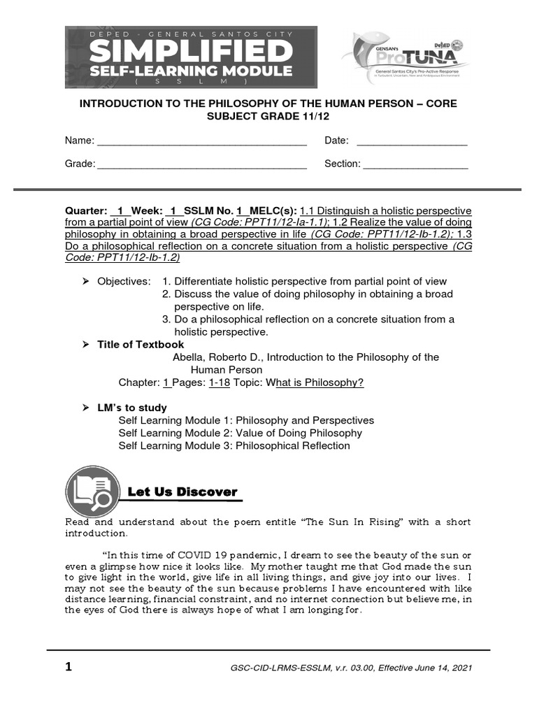 Introduction To The Philosophy of The Human Person - Core Subject Grade ...