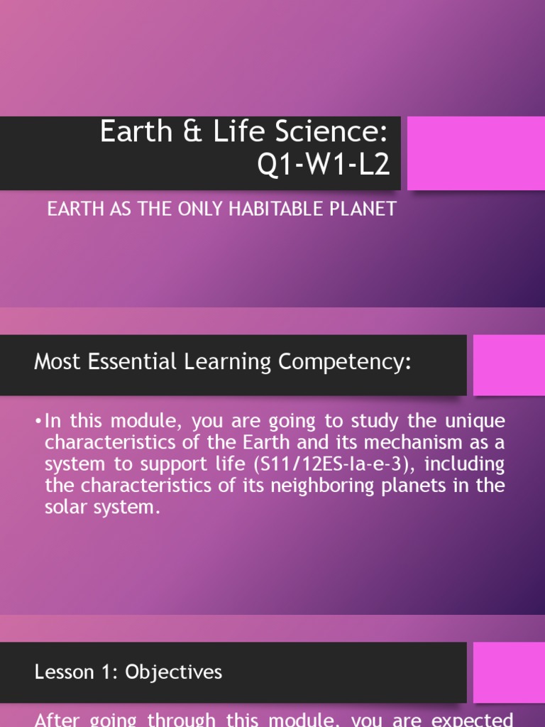 Earth & Life Science: Q1-W1-L2: Earth As The Only Habitable Planet ...