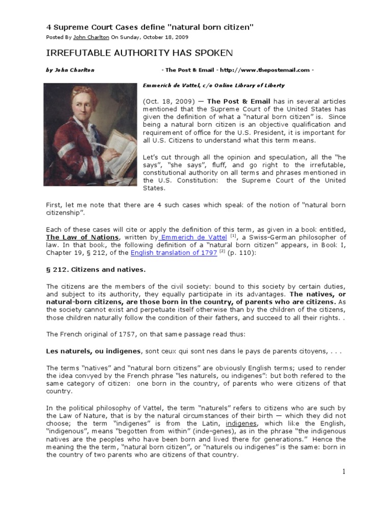 Defining Natural Born Citizens in Law | PDF | Citizenship | The United ...