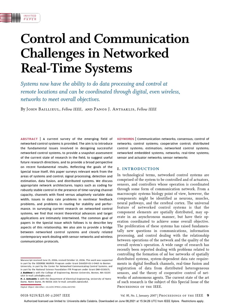 Control and Communication Challenges in Networked Real-Time Systems | PDF | Control Theory ...