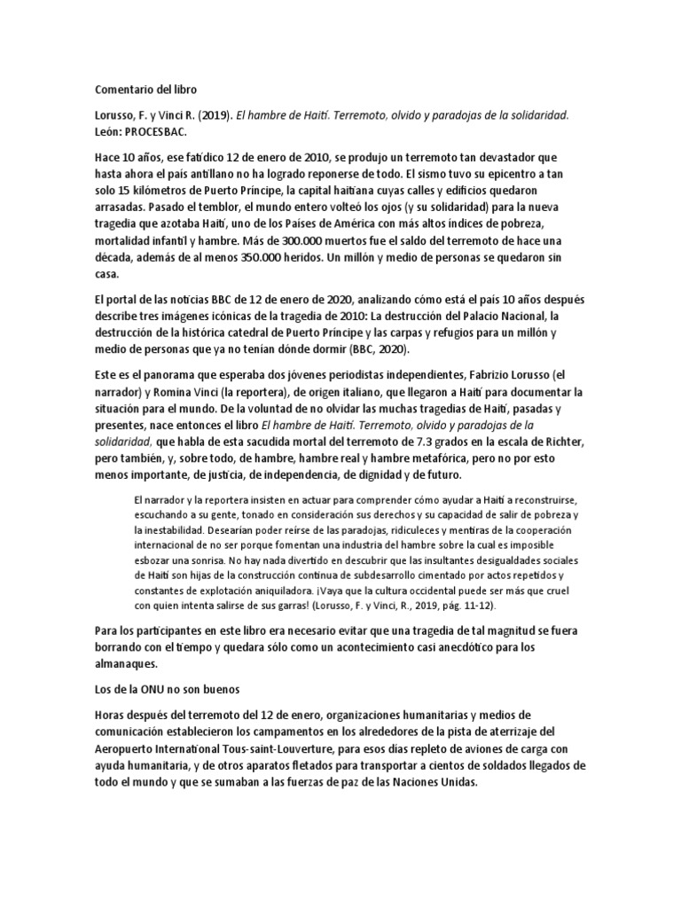 Comentario Del Libro - HAITI | PDF | Haití | Puerto Príncipe
