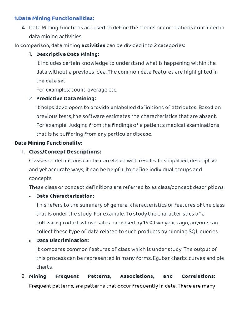 1.data Mining Functionalities | PDF | Data Mining | Data Compression