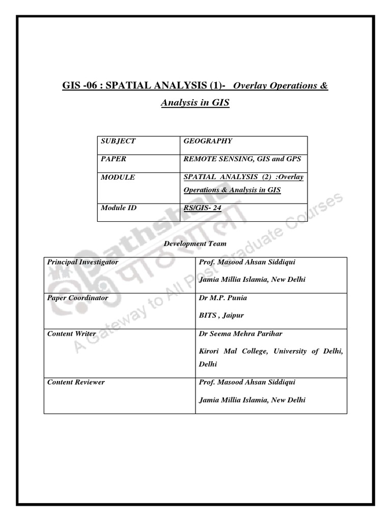 GIS - 06: SPATIAL ANALYSIS (1) - Overlay Operations & | Download Free PDF | Geographic ...