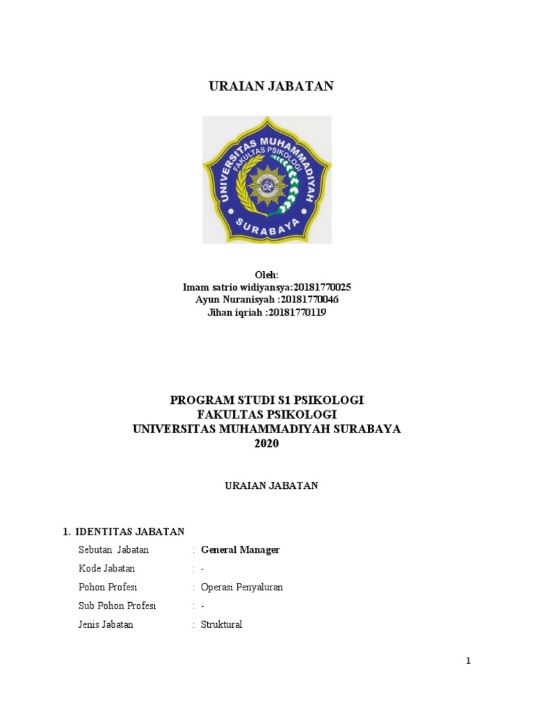 Contoh - Deskripsi - Pekerjaan, Uraian Jabatan Tugas Kelompok | PDF ...