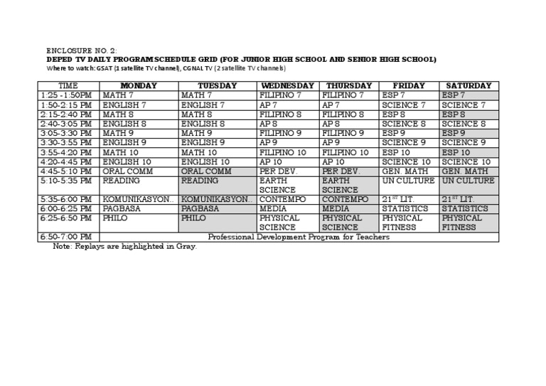 Deped TV Daily Schedule Grid | PDF
