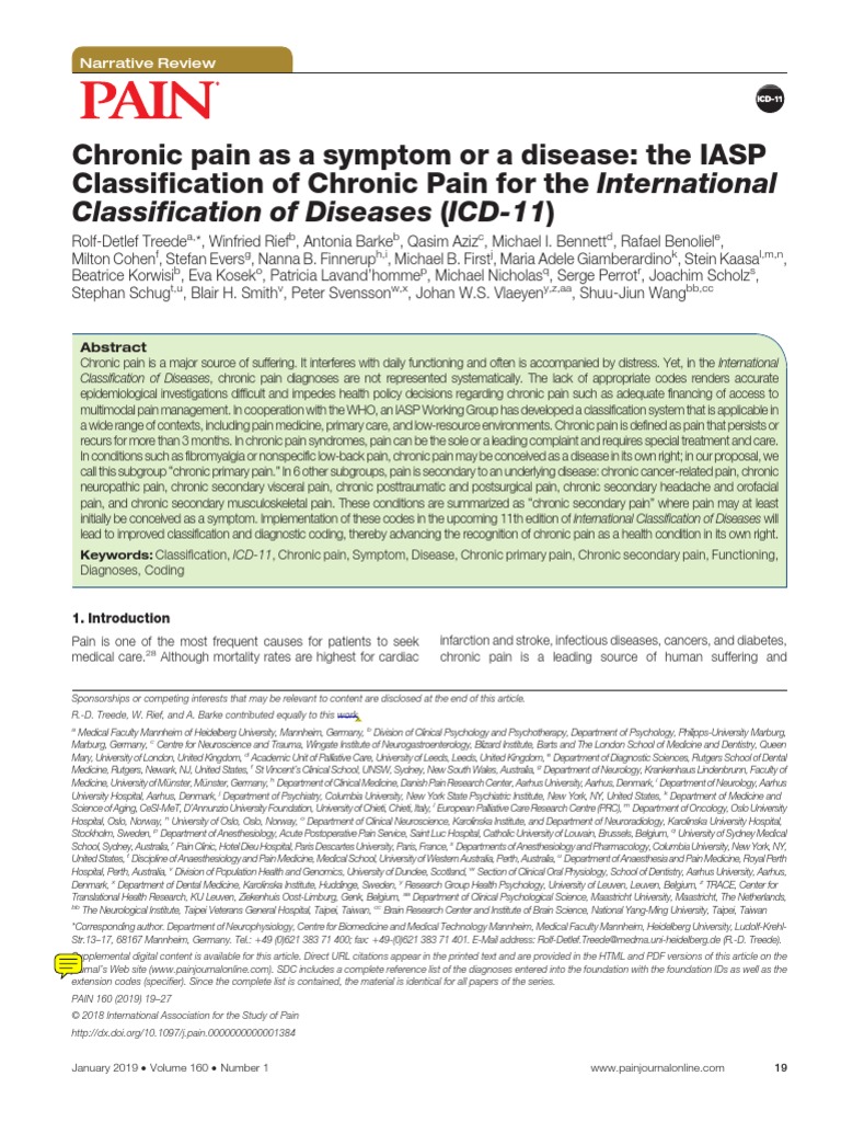 Chronic Pain As A Symptom or A Disease: The IASP Classification of ...