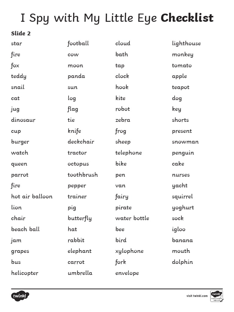 I Spy Checklist for Fun Activities | PDF
