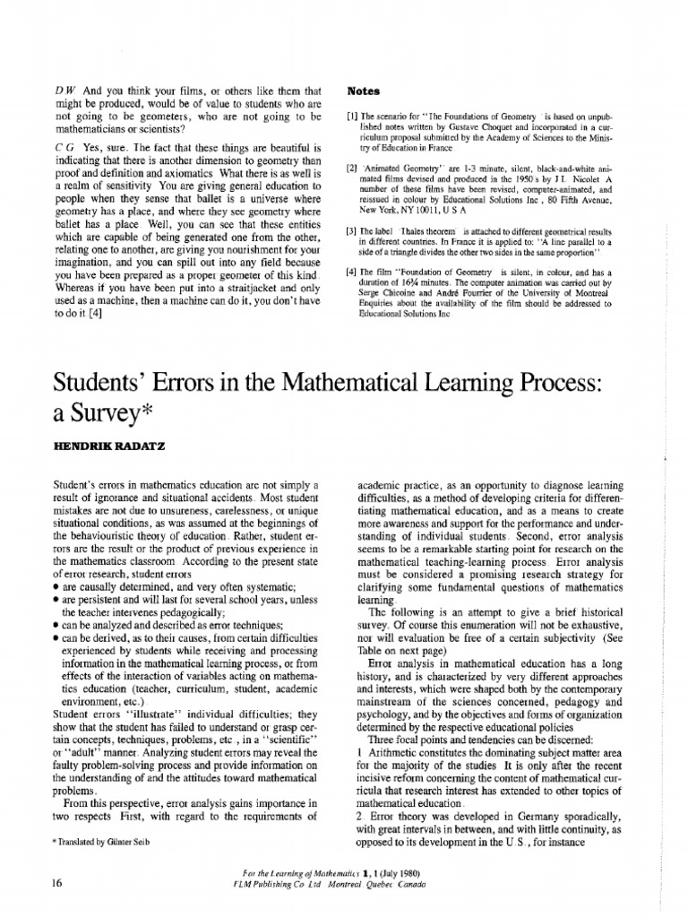 Students Errors in The Mathematical Learning Process A Survey | PDF ...