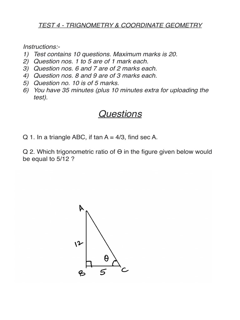 Trigonometry & Coordinate Geometry | PDF