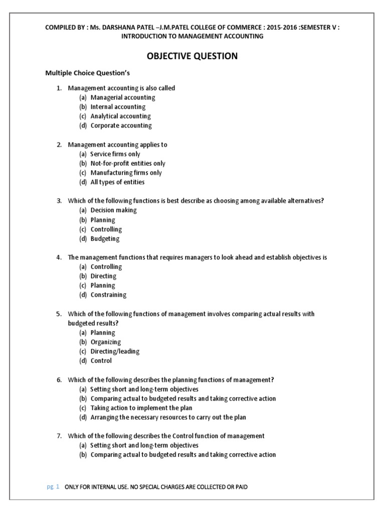 Objective Question: Multiple Choice Question's | PDF | Accounting ...