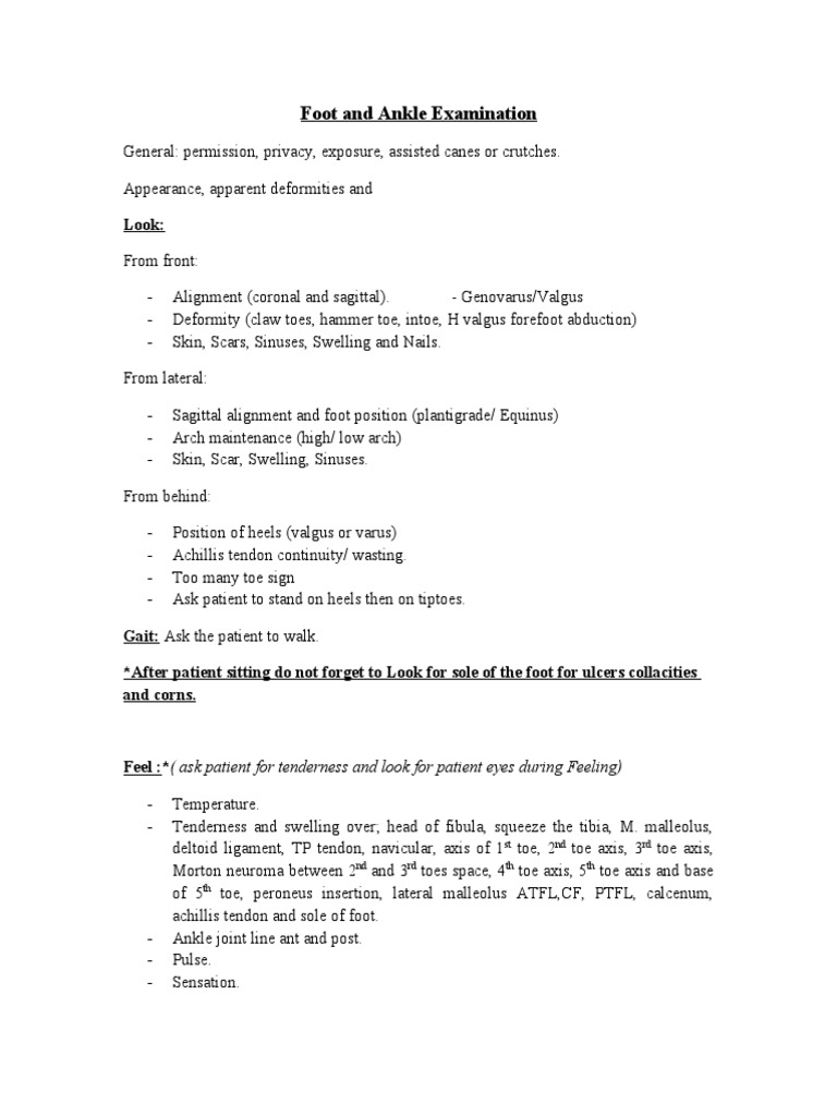 Comprehensive Foot and Ankle Exam Guide | PDF