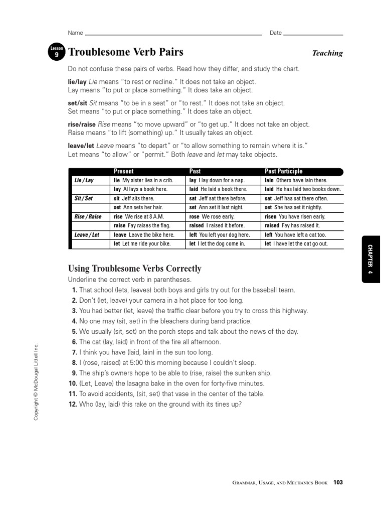 Troublesome Verb Pairs 8 | PDF