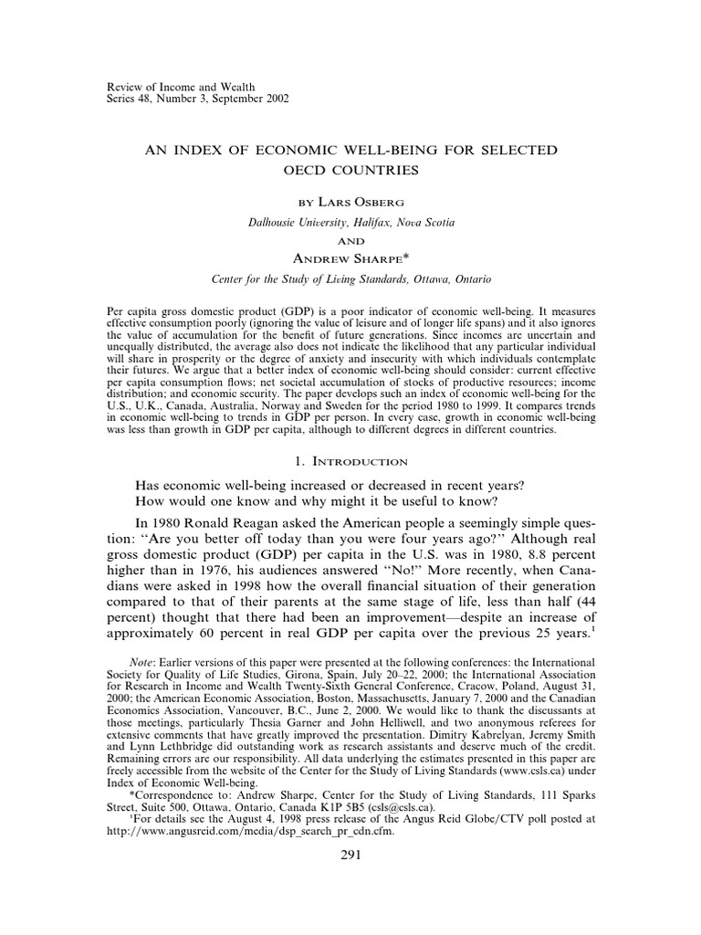 Economic Wellbeing Measure | PDF | Gross Domestic Product | Quality Of Life
