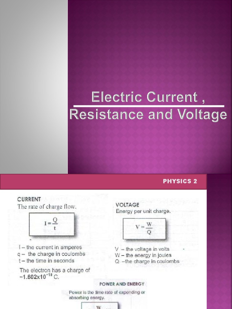 Physics 2 Electric Current Resistance and Voltage | PDF