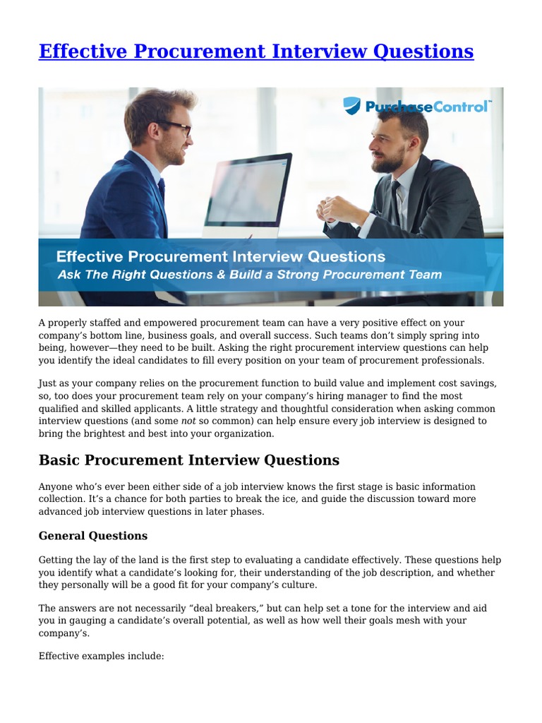 Basic Procurement Interview Questions | PDF | Procurement | Job Interview