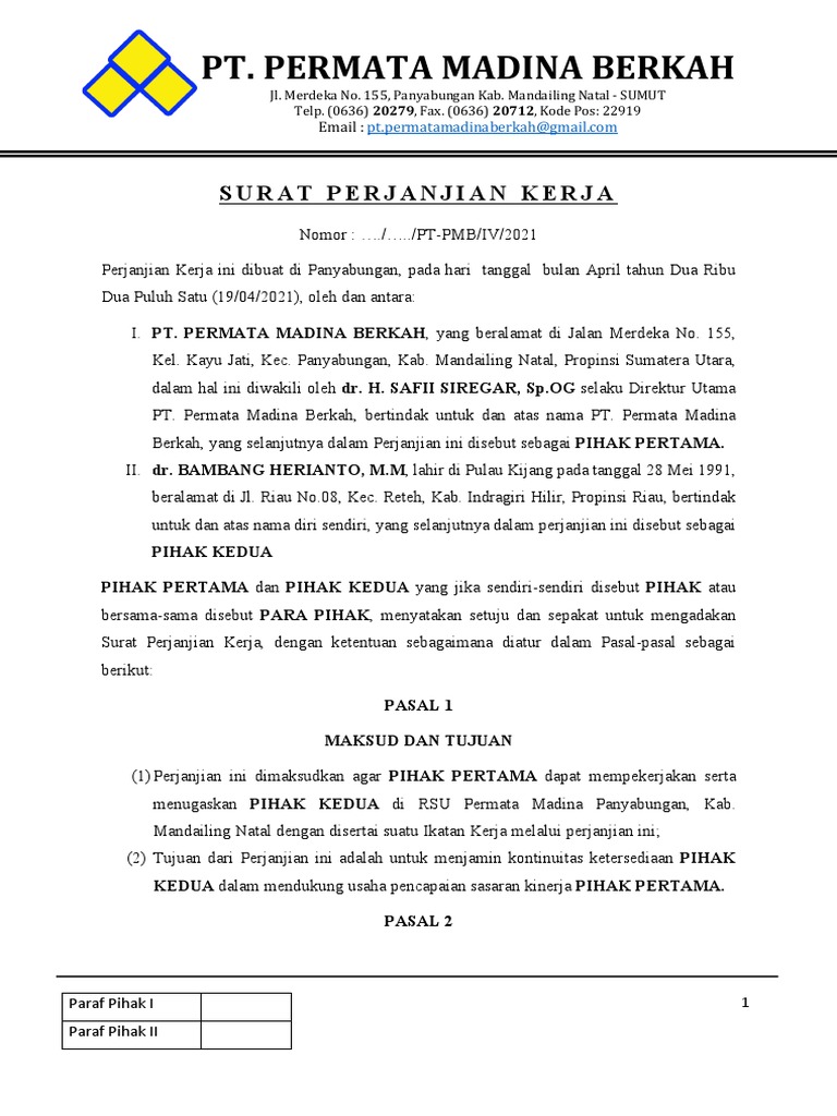 Draft PKS Konsultan - Pt. PMB | PDF