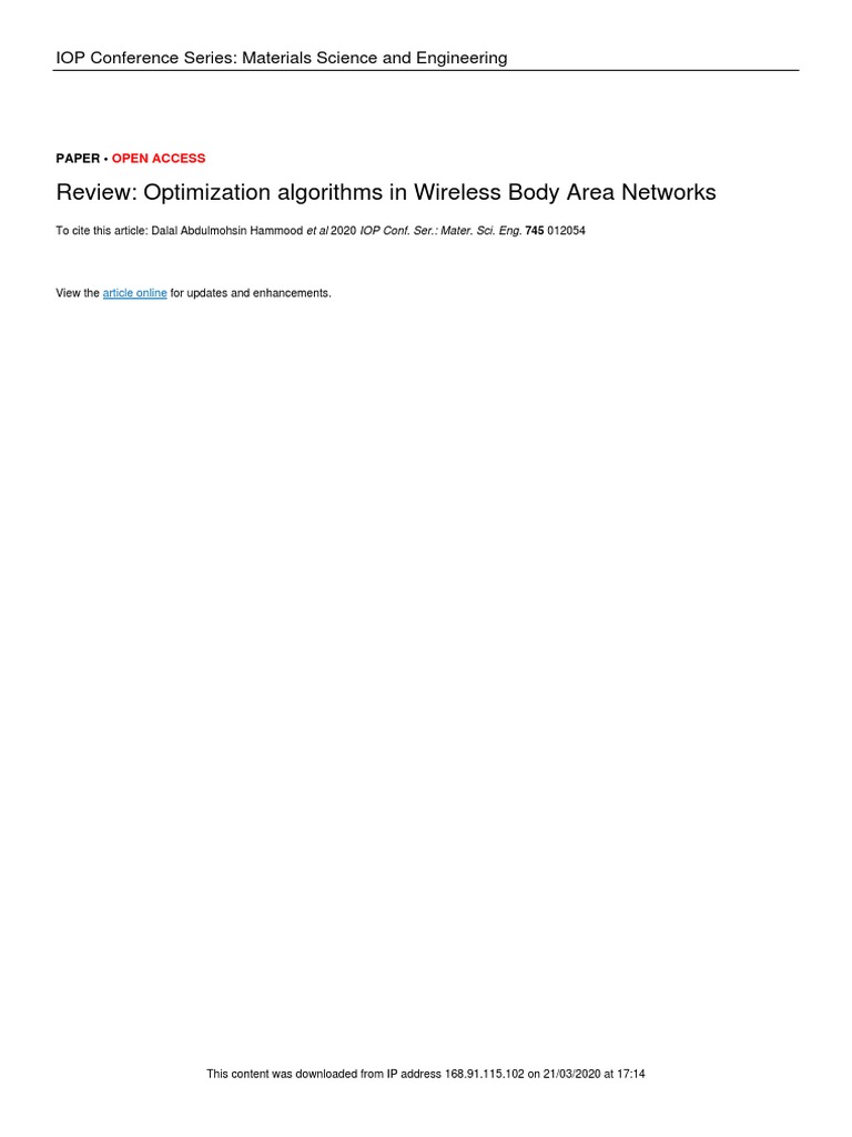 Review Optimization Algorithms in Wireless Body Ar | PDF | Routing | Computer Network