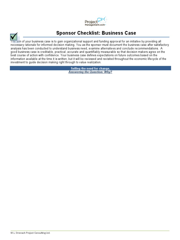 Sponsor Checklist: Business Case: Selling The Need For Change | PDF ...