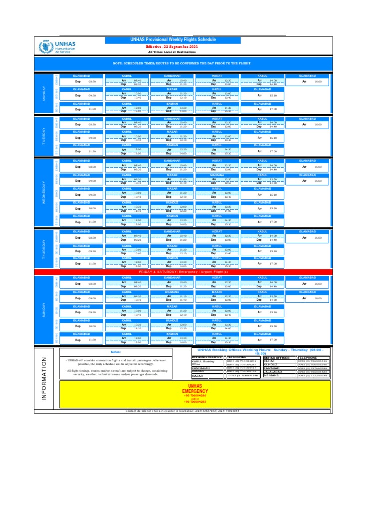 UNHAS Flight Schedule 2021-2025 | PDF