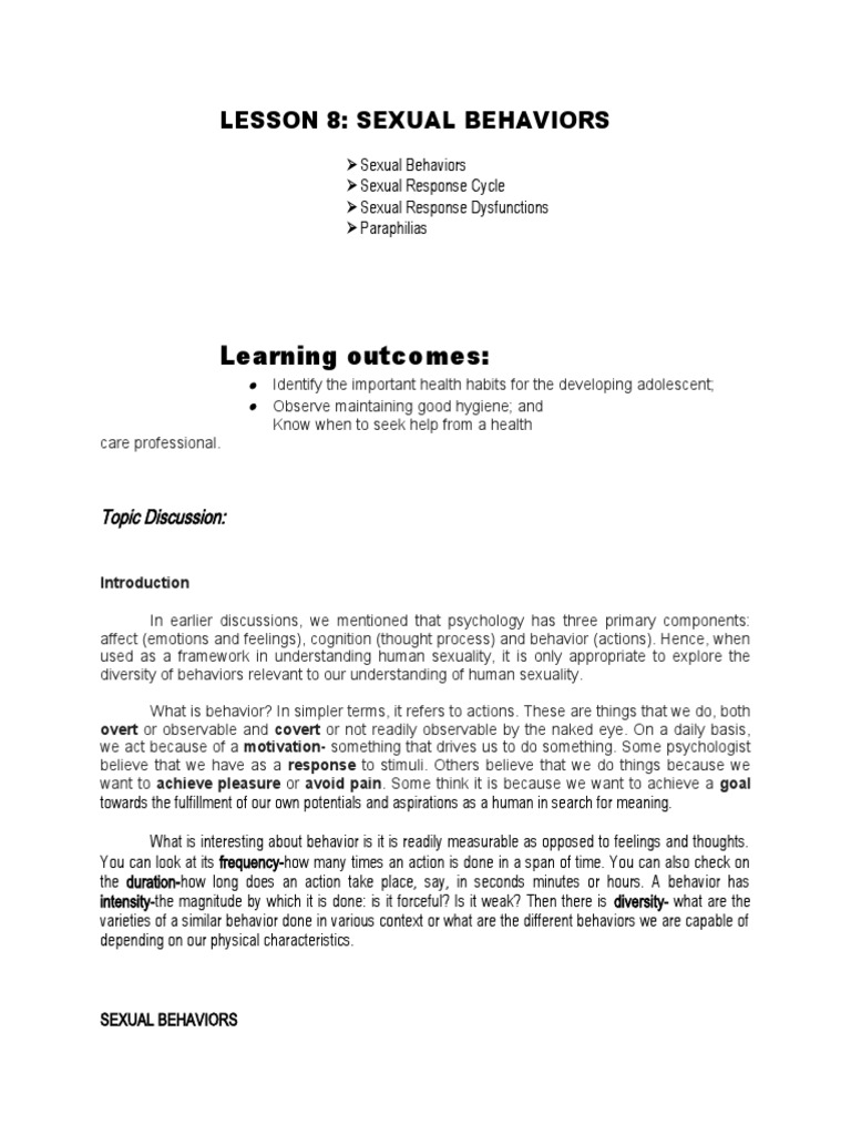 LESSON 8-Sexual Behaviors | PDF | Orgasm | Sexual Arousal