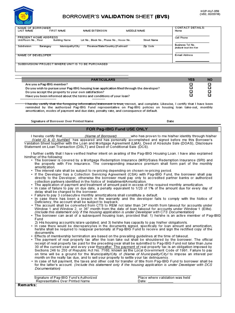 2018 Borrower's Validation Sheet - Bvs | PDF | Loans | Amortization ...