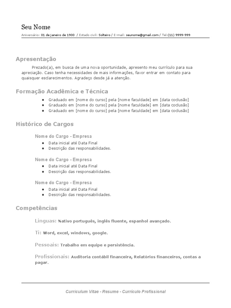 Modelo de Currículo Simples | PDF