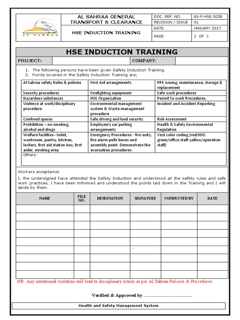 02 AS-F-HSE 002B - HSE InductionTraining. | PDF | Occupational Safety And Health | Safety