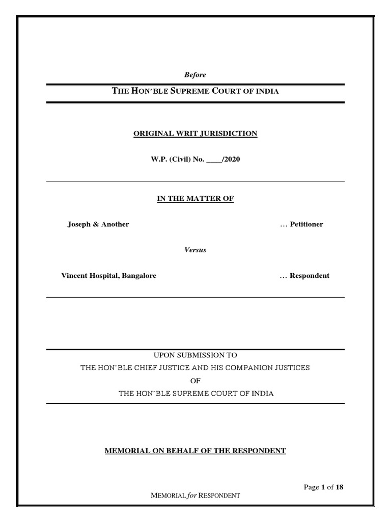 Sample Memorial | PDF | Supreme Court Of India | Supreme Court Of The ...