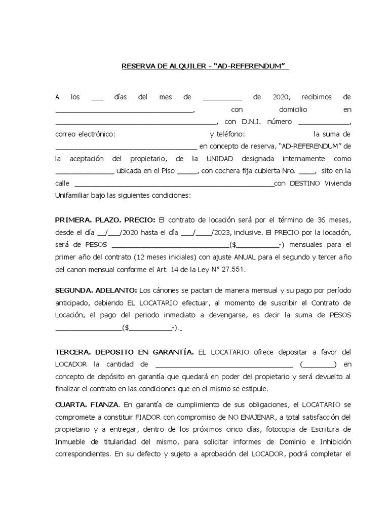 Reserva Alquiler MODELO | PDF | Gobierno