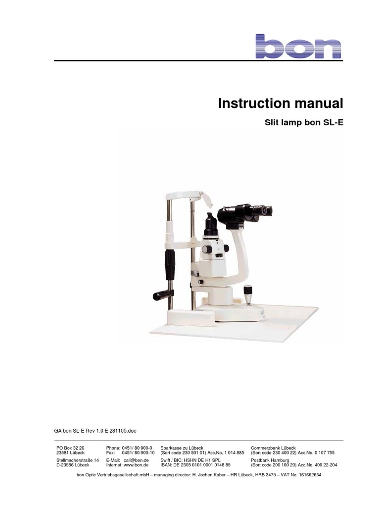 Instruction Manual: Slit Lamp Bon SL-E | PDF | Mains Electricity ...