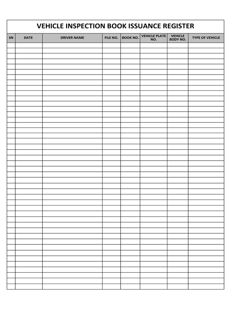 Vehicle Inspection Book Issuance Register | PDF