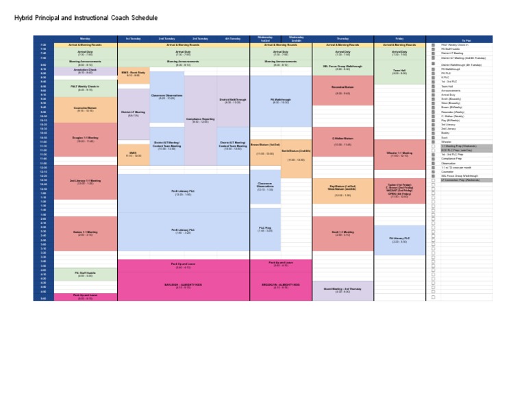 Hybrid Principal and Instructional Coach Schedule - Leader Schedule | PDF