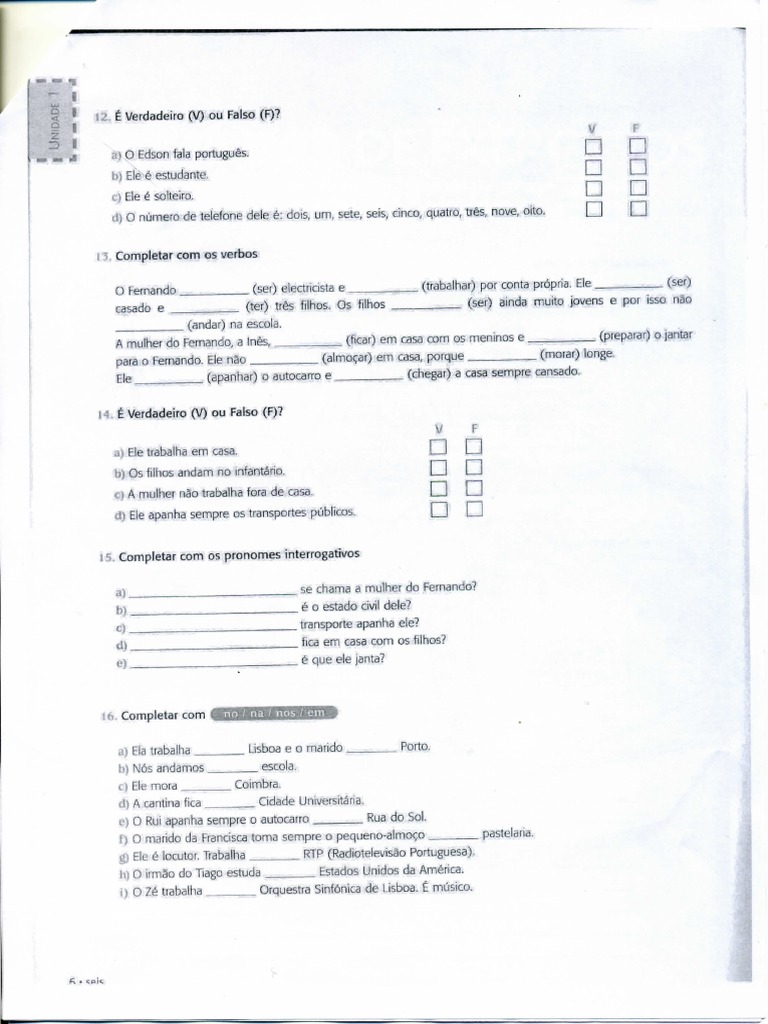 Aprender-Portugues-Caderno-Exercicios-1 - A1 - 2 U1-12 - Fim | PDF